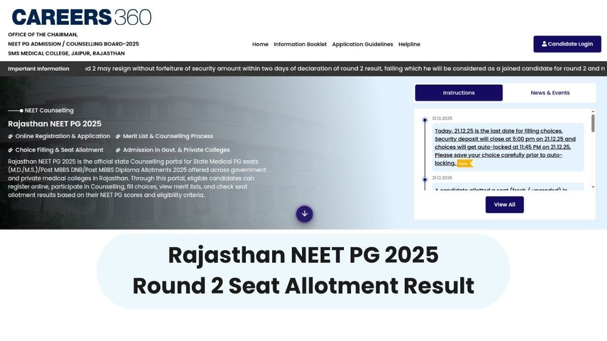 Rajasthan NEET PG 2025 Round 2 Seat Allotment Result (Out): Download PDF