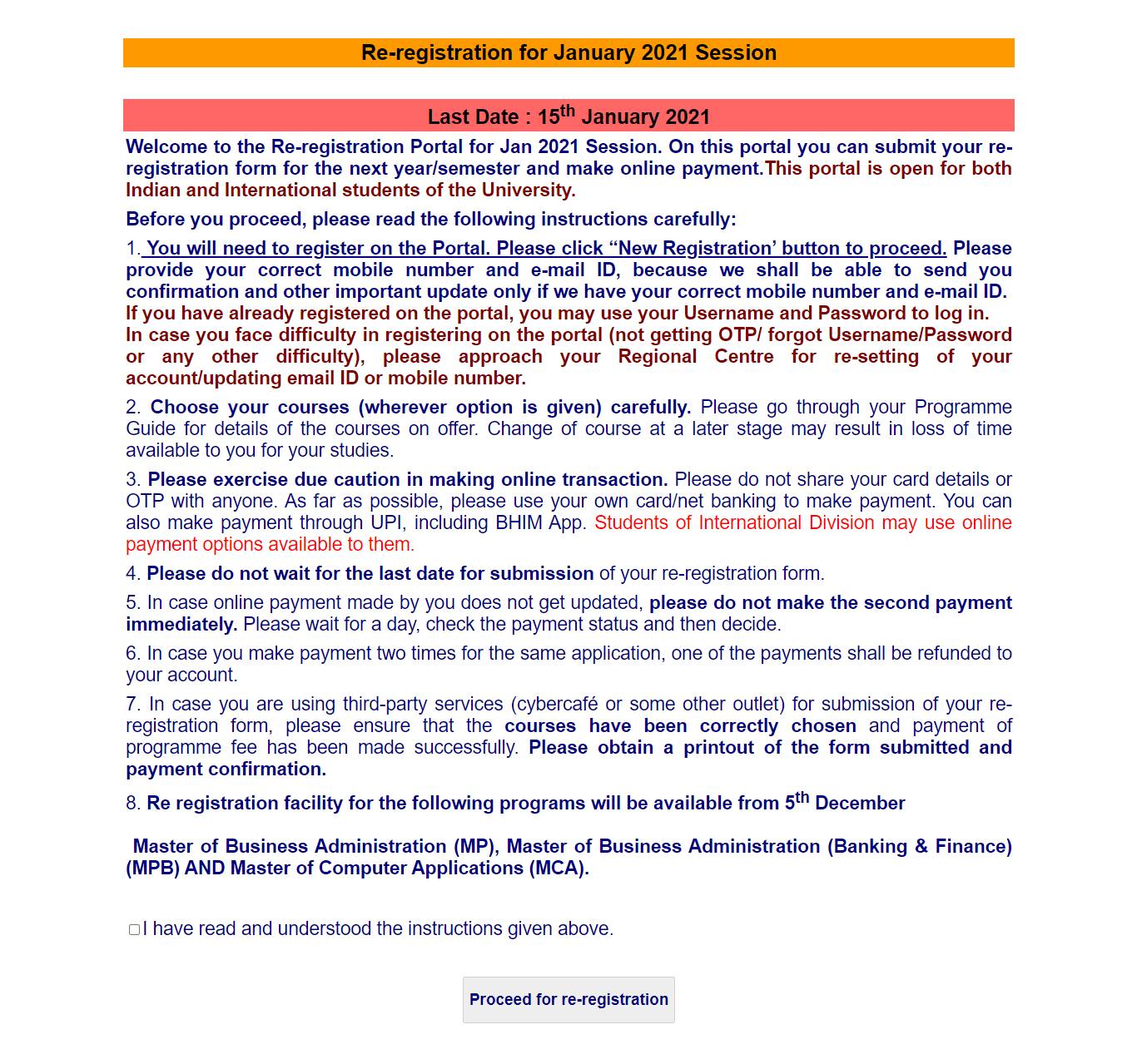 IGNOU Re Registration 2021 (Extended), Form - Apply Online Here