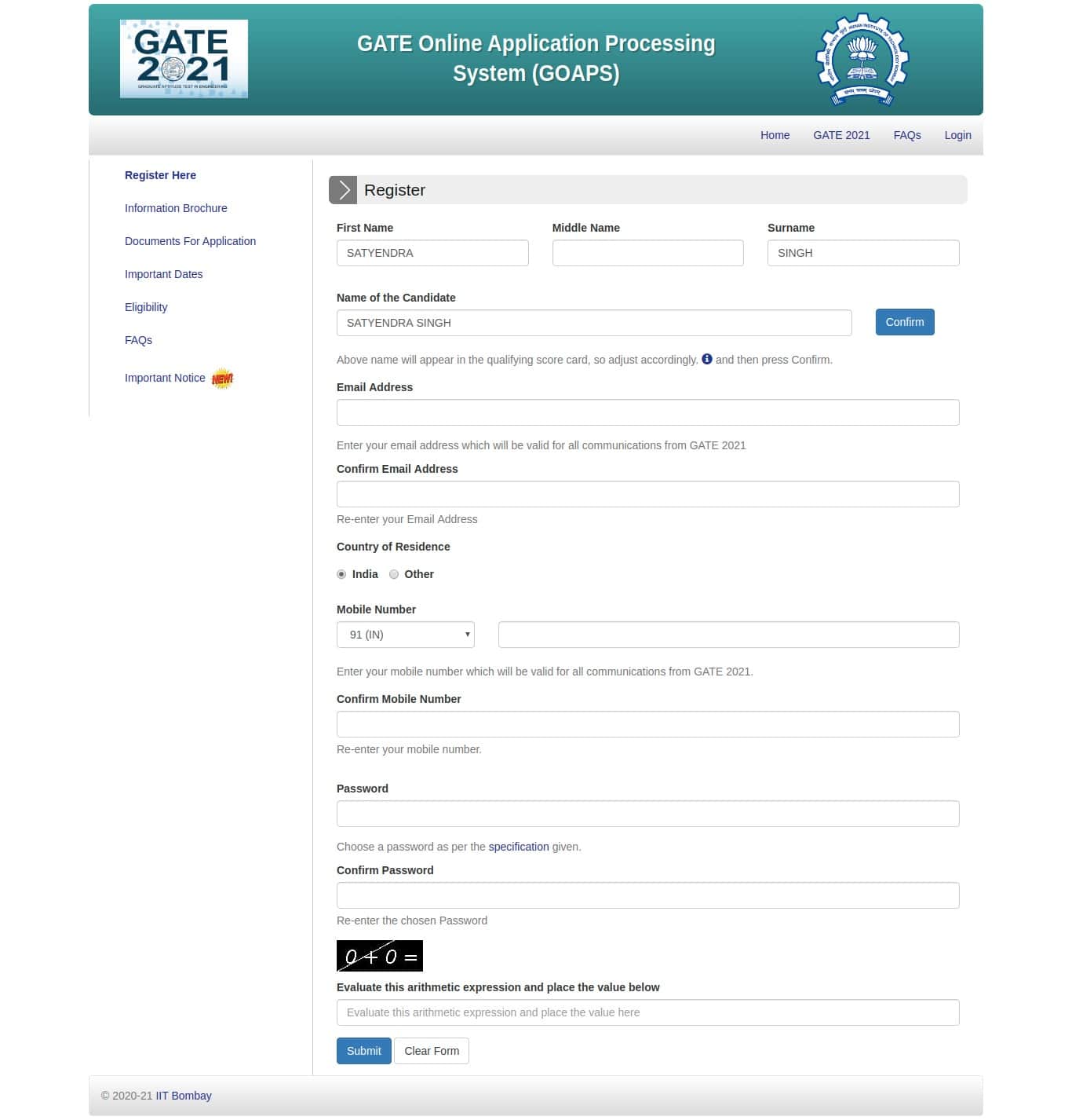 How to fill GATE 2021 Application Form (Closed) - Step by step Procedure