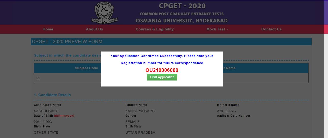 CPGET Application Form 2020, OUCET Correction Window - Apply Here