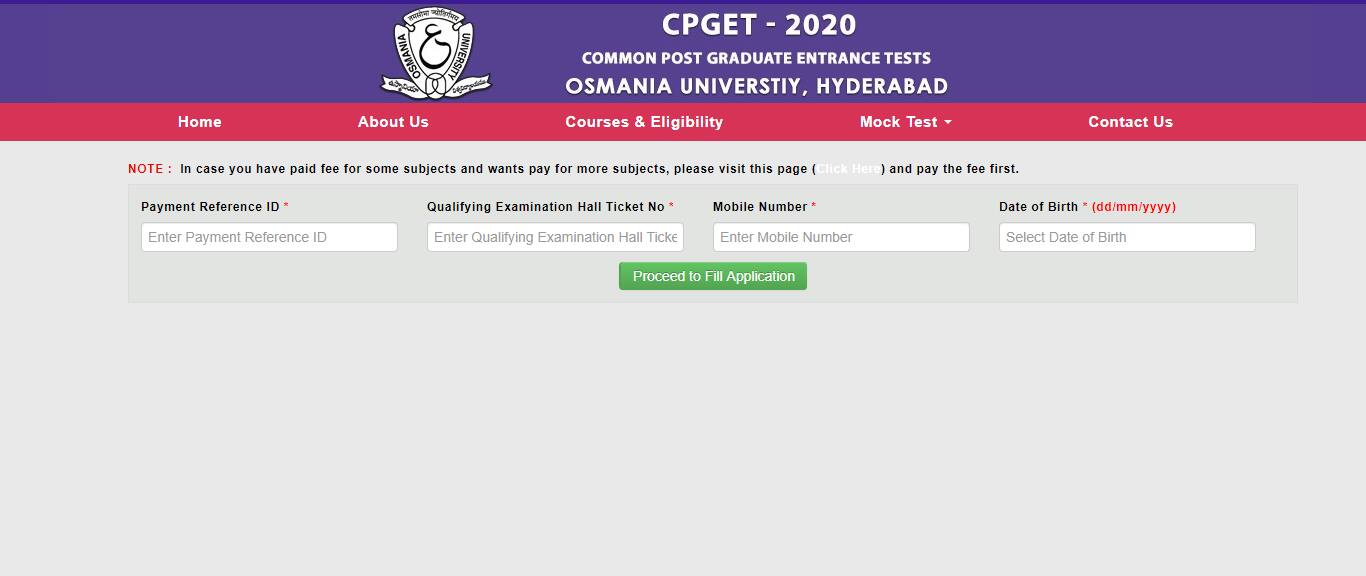 CPGET Application Form 2020, OUCET Correction Window - Apply Here