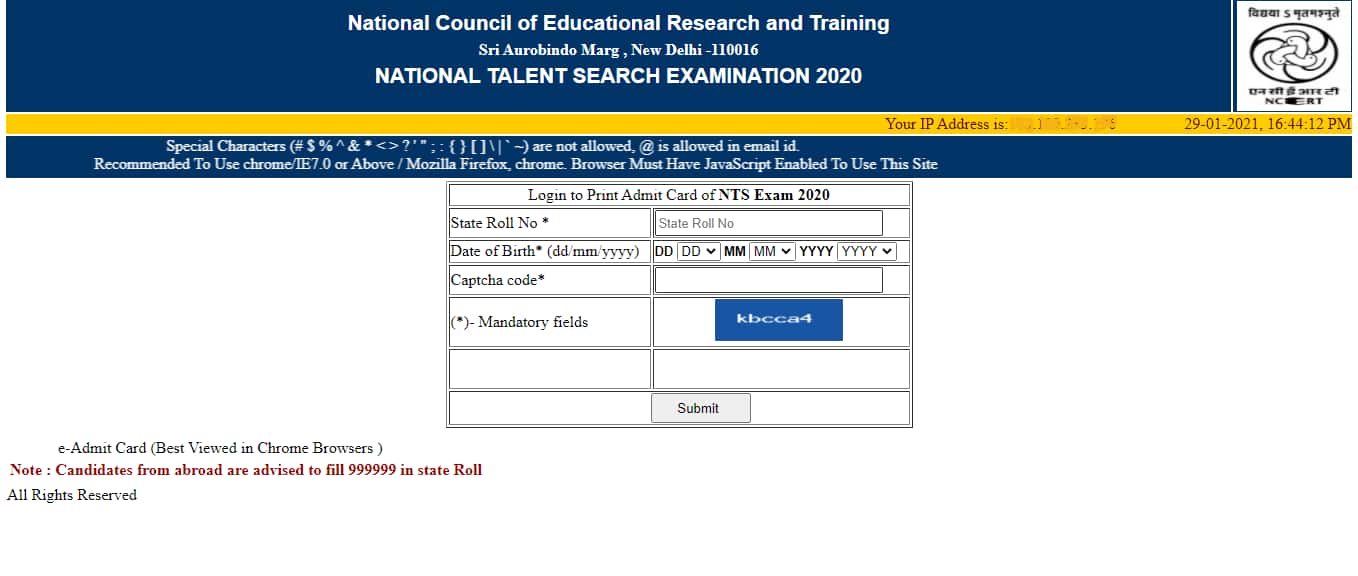 NTSE stage 2 admit card 2020 released at ncert.nic.in