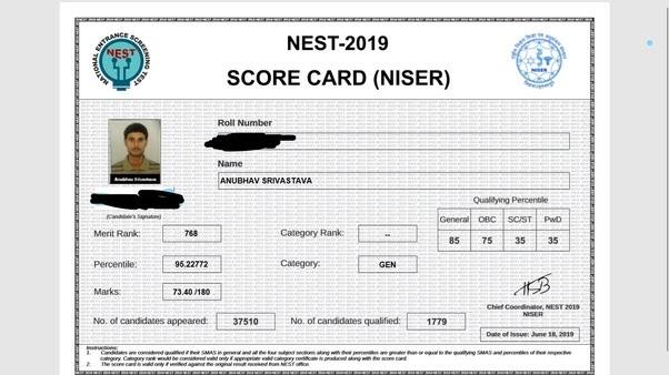 NEST Result 2022 (Declared): Check Merit List, Percentile, Rank Card @nestexam.in