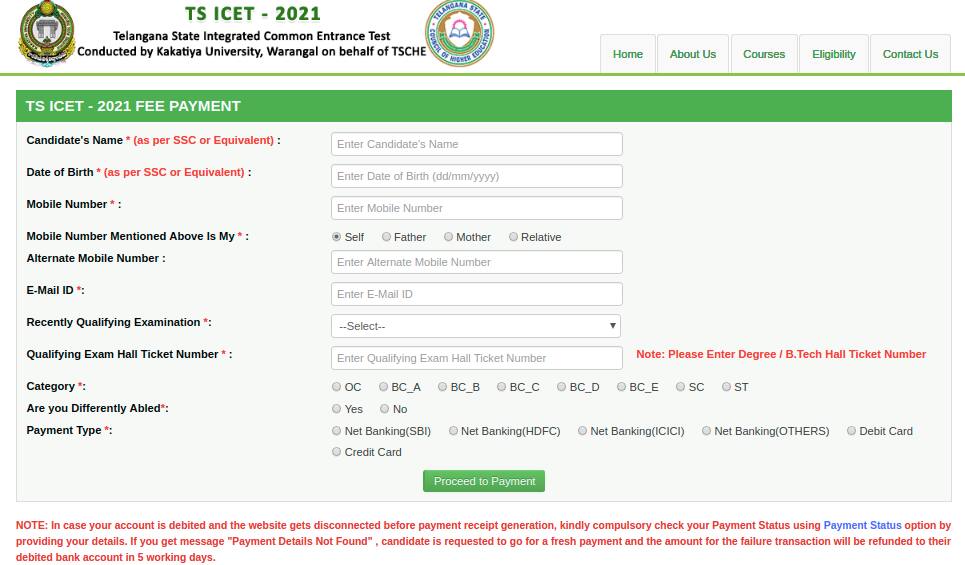 TS ICET Application Form 2021 (Till Aug 16 - With Late Fee ...