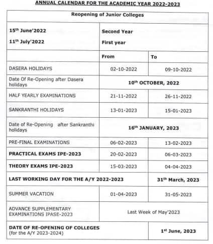 TS Intermediate Time Table 2023 for 1st & 2nd Year - Download TS Inter 1st Term Time Table PDF