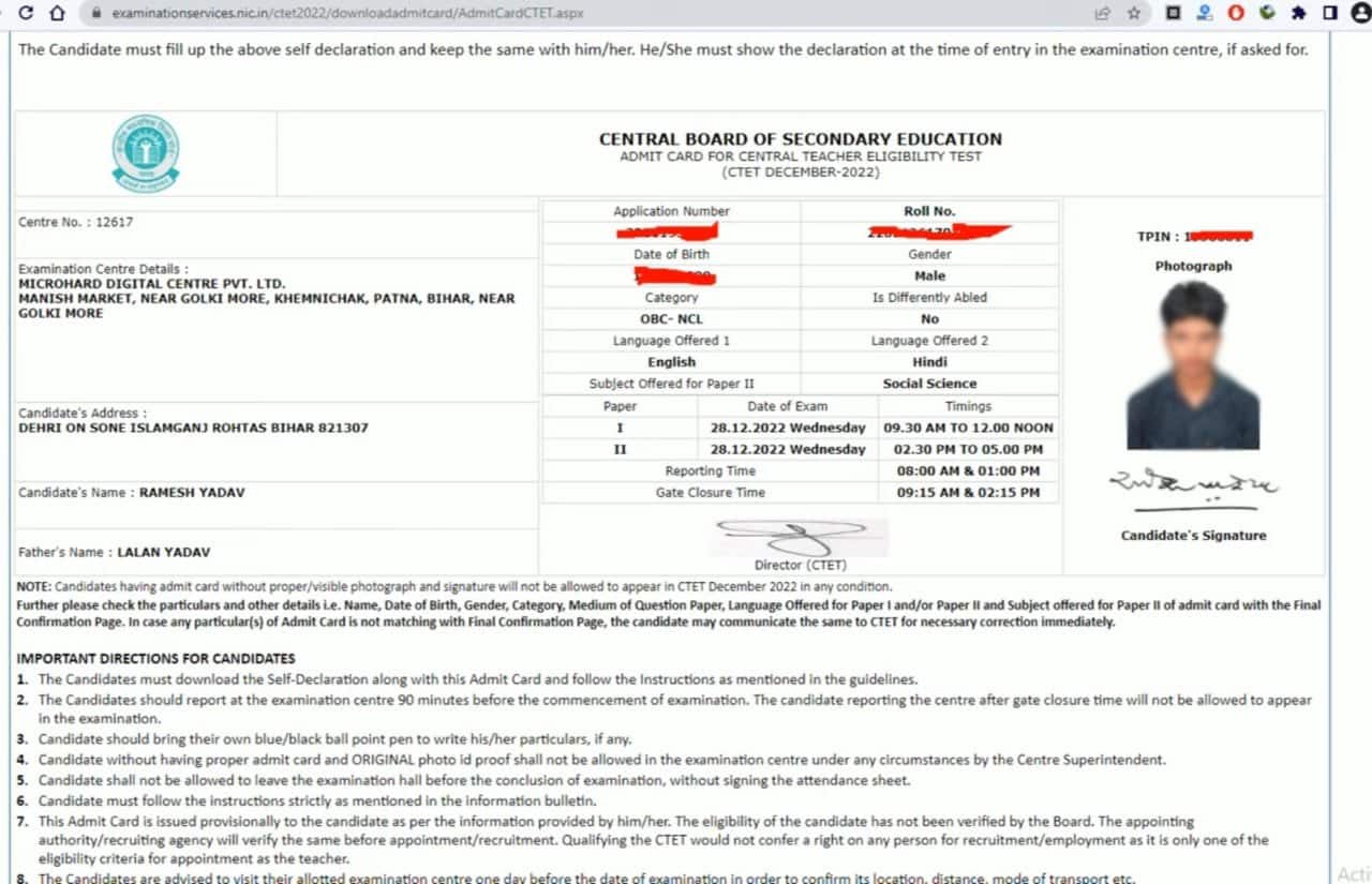 CTET Admit Card 2022 (Out) - Steps to Download Hall Ticket