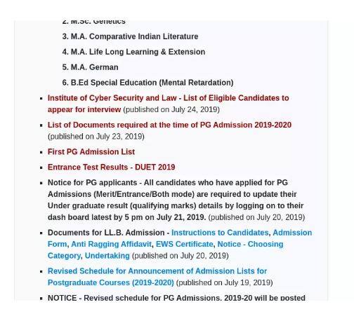 DU PG Merit List 2022 - 1st, 2nd , 3rd, 4th, 5th, 6th, 7th, 8th Admission List Check Here
