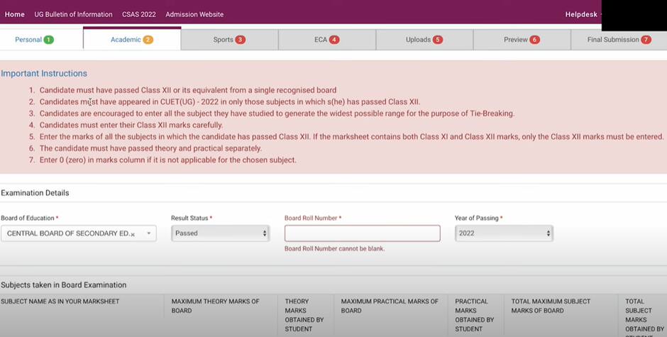 DU Application Form 2022, Date, CSAS portal, First Spot Round ...