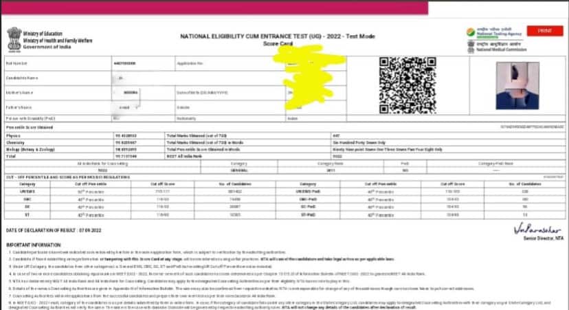 NEET Result 2022 (Declared) - Scorecard @neet.nta.nic.in, Result Direct ...