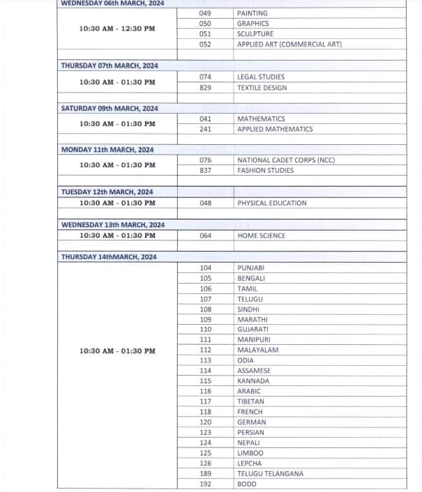 CBSE 12th Date Sheet 2024 Released- Download CBSE Class 12 Exam Time ...