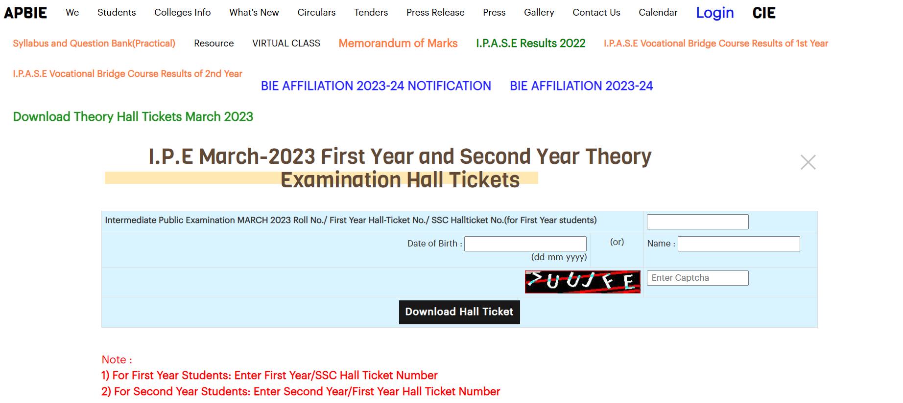 AP Intermediate Hall Tickets 2023 - Download Admit Card @ bieap.apcfss.in