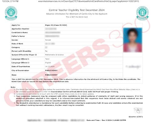 CTET pre admit card 2024 (Released) - Steps to Download, Link