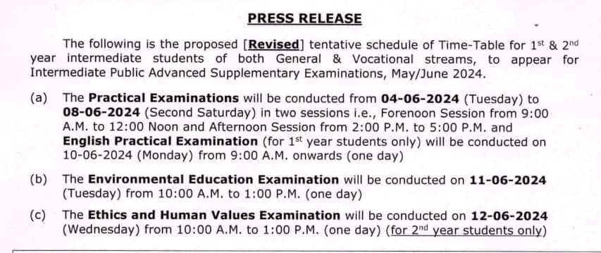 TS Intermediate Exam Date 2024 Out, Check Telangana 1st, 2nd Year Exam ...