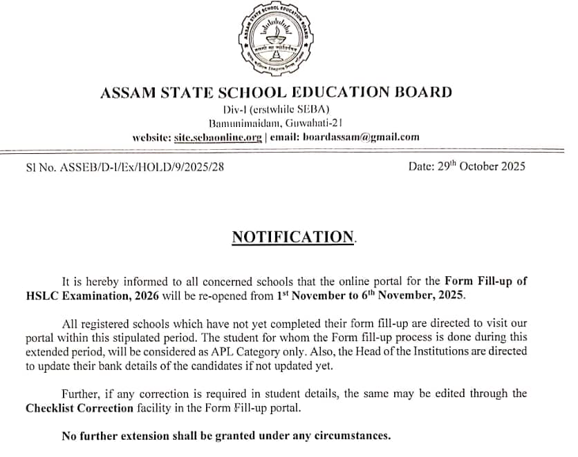 Assam HSLC Registration 2026 – Process, Dates, Documents & Fee