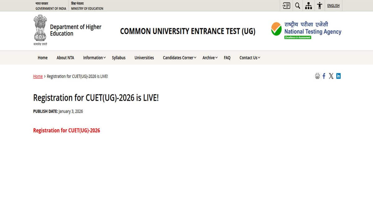 CUET UG 2026 LIVE: NTA opens registration window for ug admissions ...