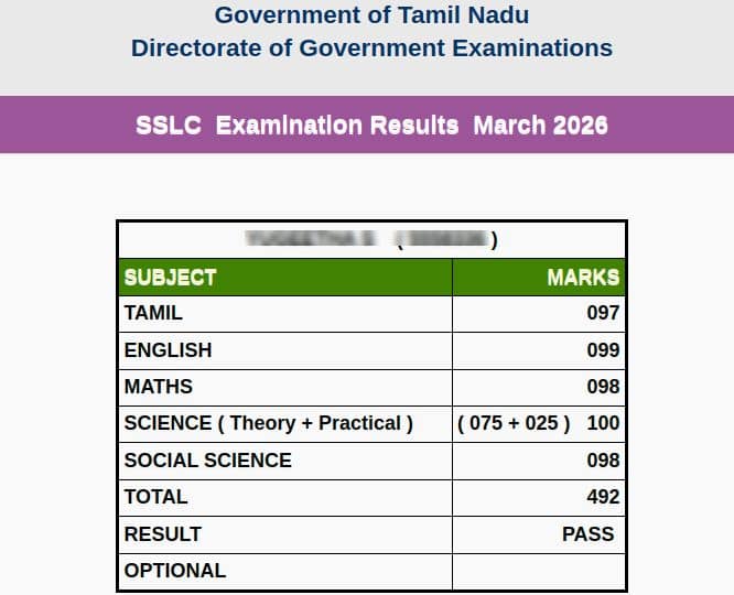 DGE Tamil Nadu SSLC 10th Result Online Marksheet 2026: Download Link at ...