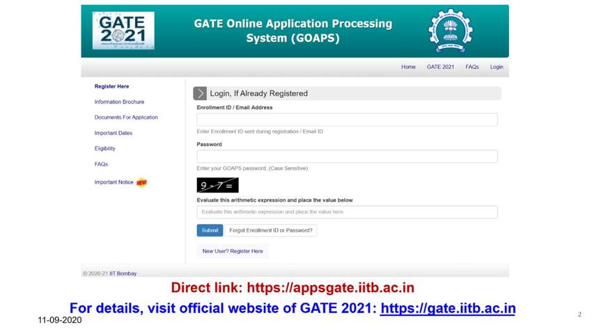 GATE 2021: Admission Portal Opens; Register Online Till October 7