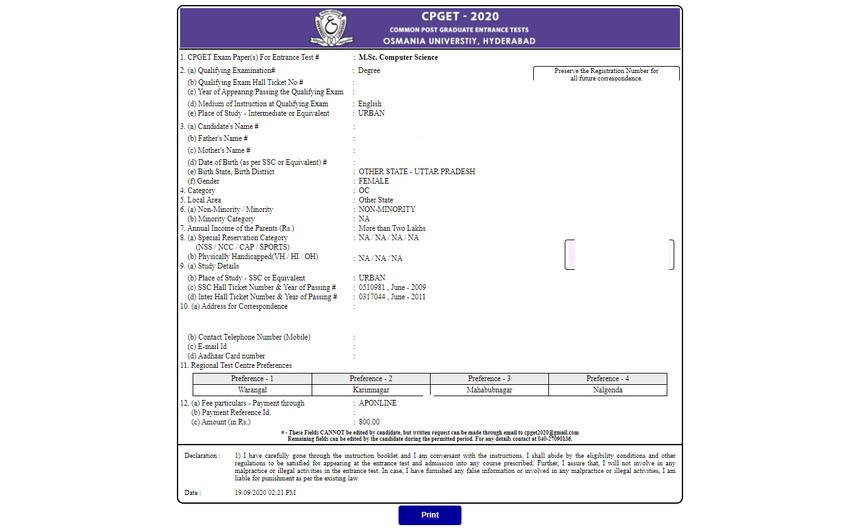 CPGET Application Form 2020, OUCET Correction Window - Apply Here