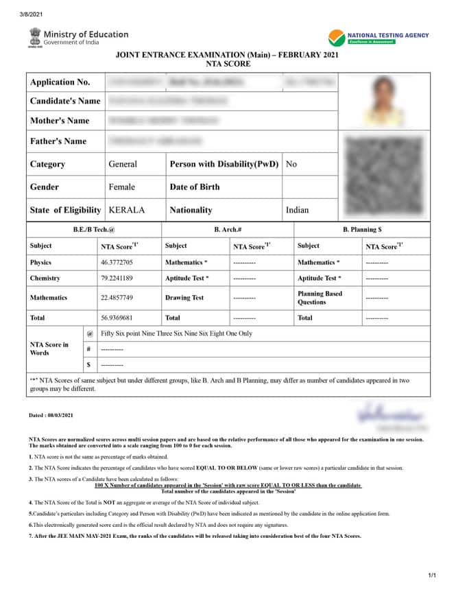 JEE Main 2021 Result (OUT) Live Update - Check Direct Link, Scores ...