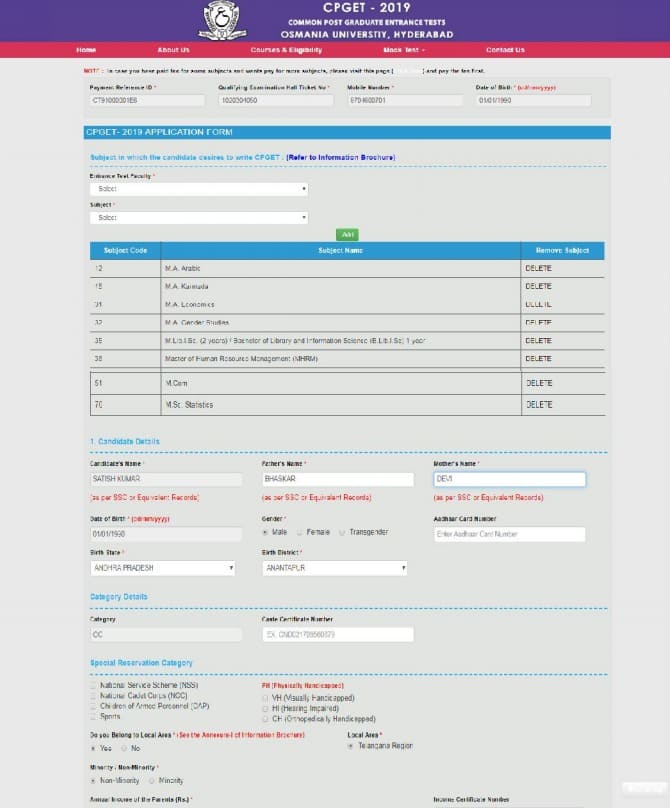 CPGET Application Form 2020, OUCET Registration - Apply Here Online