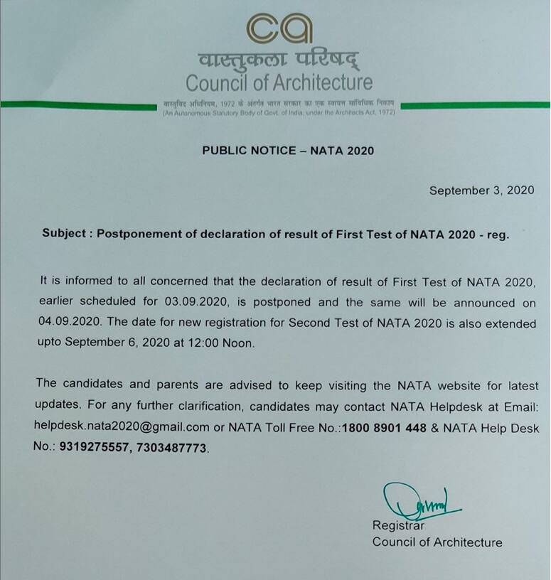 NATA 2020: Result For First Test To Be Announced Today