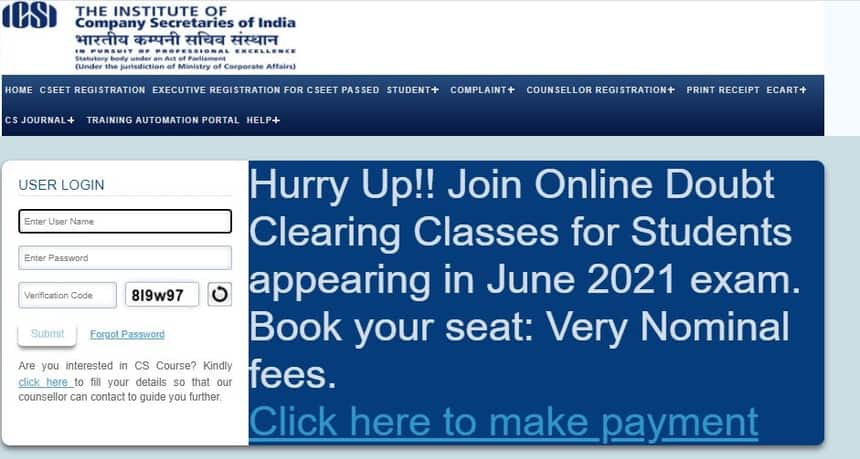 ICSI CS Professional Exam Form 2021 - Apply Online Registration, Fee ...